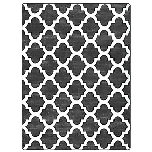 Kimeesky Large 5x8 Geometric Shag Modern Area Rug for Living Room Bedroom, Distressed Moroccan Fluffy Rug Indoor Carpets for Kids Nursery Bedside Room Decor, Memory Foam Shaggy Rugs, Dark Grey/White