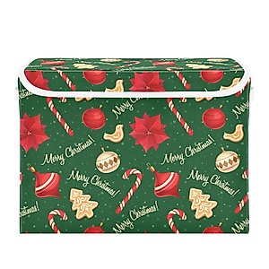 DOMIKING Merry Christmas Tree Candy Storage Basket with Lid Collapsible Storage Bins Decorative Lidded Storage Boxes for Toys Organizers with Handles for Shelves Clothes and Books