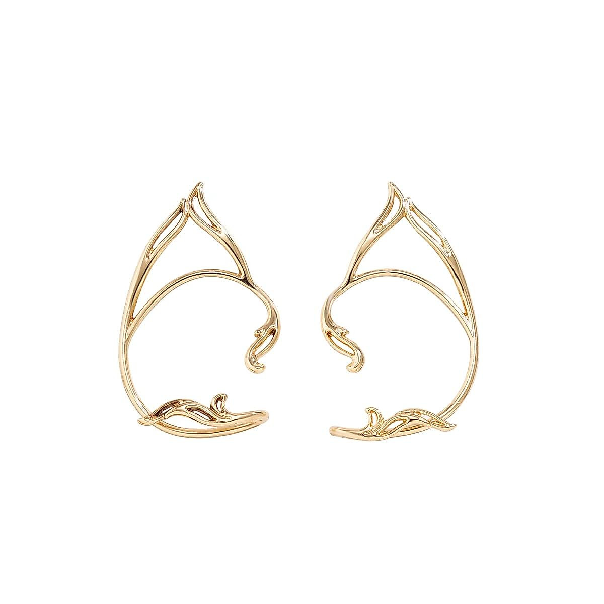 Bethynas Gothic Elf Ear Cuffs 2Pcs Cute Cat Ear Wrap Non-Pierced Fake Earrings for Cosplay Party Cartilage Climber Ear Accessories for Women and Girls (Gold)