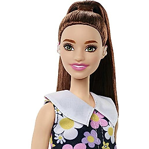 Barbie Fashionistas Doll #187 with Behind-The-Ear Hearing Aids, Brunette Ponytail, Shift Dress & Pink Boots