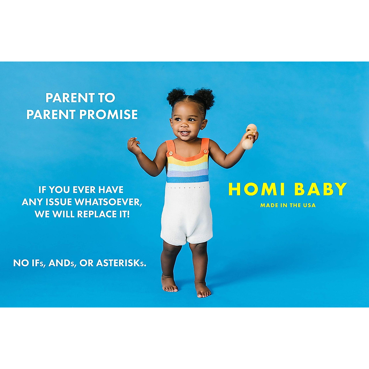 Wood Baby Rattle Teether by Homi Baby, Perfect Montessori Grasping Teething Toy for Babies, Handmade in The USA, Sealed with Organic Virgin Coconut Oil & Beeswax (Natural)