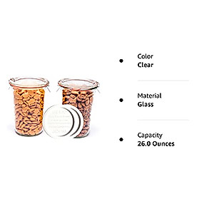 Weck Canning Jars 743 Sourdough Starter,Set of 2 Weck Mold Jars made of Transparent Glass,Set includes 2 WECK Mold 743 Jars with Glass & Keep Fresh Lids, Gaskets and Clips