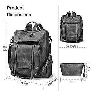 OPAGE Backpack Purse for Women Leather Backpack Purse Travel Backpack Fashion Designer Ladies Shoulder Bags With Wristlets, 14-in Height, Dark Grey