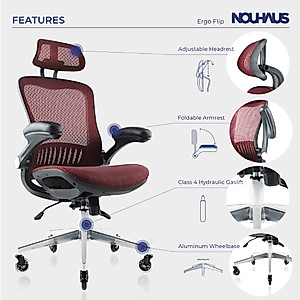 Nouhaus Ergonomic Mesh Office Chair Comfy Gaming Chairs with Adjustable Headrest & Armrest, Big and Tall Swivel Desk Computer Chair Tilt Function(ErgoFlip, Burgundy)