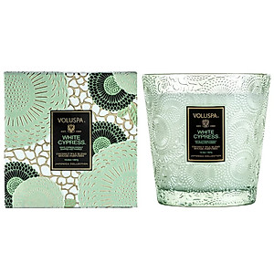Voluspa White Cypress Candle | 2 Wick Glass Boxed Hearth | 16.5 Oz | All Natural Wicks and Coconut Wax for Clean Burning | Vegan
