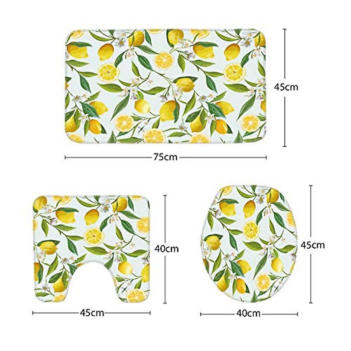 Amagical Lemon Set Decor Fruit Citrus Flowers Leaves Pattern 16 Piece Bathroom Mat Set Shower Curtain Set Bath Mat Contour Mat Toilet Cover Shower Curtain and 12 Hooks
