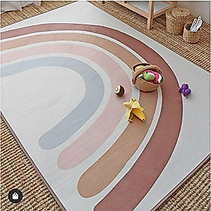 The Happy Hippo Baby Nursery Rug Decor, Safe, Stylish, and Washable Tummy Time Playmat for Bedroom or Living Room Floor, Boho Rainbow Design for Toddler or Kids Playroom, 41 x 57 Inches