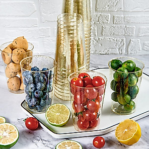 JOLLY CHEF 100 Pack 12 oz Gold Plastic Cups, Disposable Gold Cups,Heavy-duty Clear Plastic Tumblers, Gold Glitter Cups, Disposable Cups for Wedding, Thanksgiving, Christmas Party