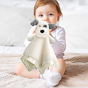 BEILIMU Baby Security Blanket Soft Unisex Lovey Stuffed Animal with Satin Backing for Newborn Boys and Girls, Lovely Dog Snuggle Toy, White 14 Inch