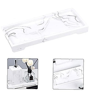Vanity Tray Marble Effect Resin Bathroom Storage Organizer for Soaps Jewellery White