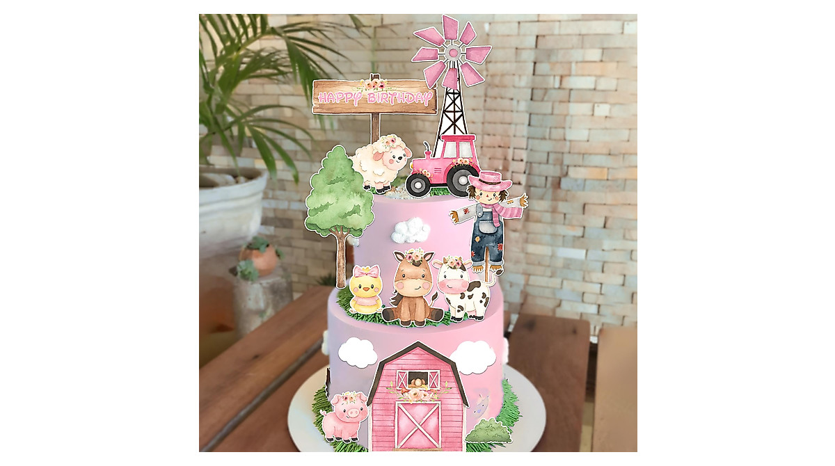 Chic Pink Farm Cake Toppers for Birthday Parties