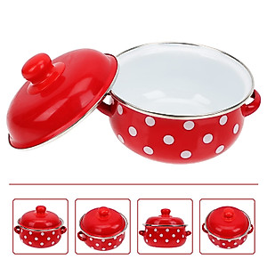 Hemoton Stew Pot Kitchen Stockpot Enamel Cooking Pot Thickened Stock Pot Vintage Style Enamel Stock Pot with Red Enamelware Large Serving Pot Soup Basins