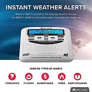 Midland - WR120B/WR120EZ - NOAA Emergency Weather Alert Radio - S.A.M.E. Localized Programming, Trilingual Display, 60+ Emergency Alerts, & Alarm Clock (WR120B - Box Packaging)