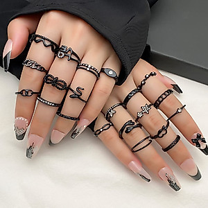 KISS WIFE Gold Knuckle Rings Set for Women, Dainty Simple Trendy Cute Stackable Finger Rings Pack, Stacking Layering on Thumb and Knuckle, Mixed Size (Black)