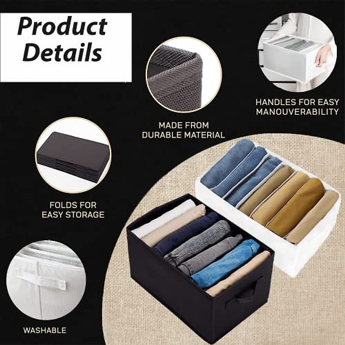 Wardrobe Clothes Organizer for Folded Clothes, Upgrade Closet Organizers With 7 Grids Clothes Folding Storage with Handle Cotton Fabric Closet Storage 2PC (Gray and Beige Cotton Material) (oxford fabric)