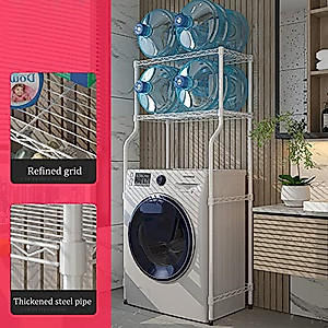PHULJHADI Washer Storage Frames for Over Toilet,Bathroom Tower Shelf Bathroom Rack,2-Tier Over Washinghine Storage Rack Metal Behind The Toilet Shelving Unit Expandable Laundry Room Washer Dryer/Blac