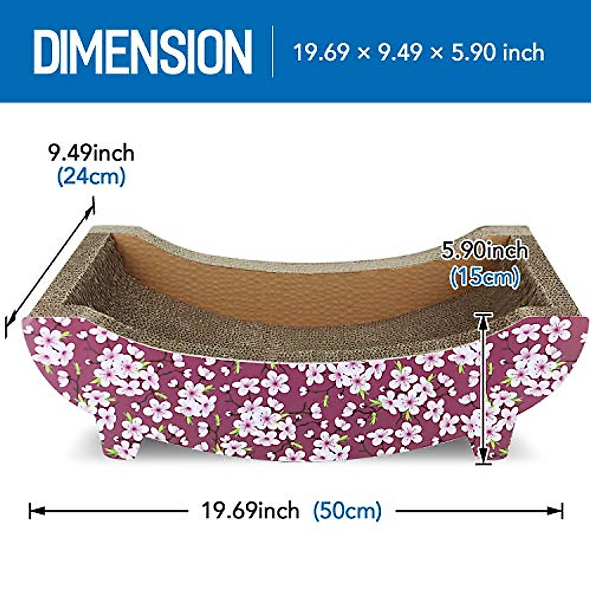 ScratchMe Cat Scratching Post Lounge Bed , Boat Shape Cat Scratcher Cardboard, Durable Recycle Board Pads Prevents Furniture Damage