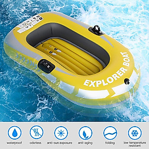 Wbestexercises Inflatable Boat with Two Paddle Mounts, 1 Person PVC Thicken Inflatable Kayak Canoe Rowing Air Boat Fishing Drifting Diving, Yellow