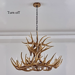 Hubrin Rustic Antler Chandelier 9-Light, Farmhouse Deer Antler Chandelier Lighting, Retro Antler Light Fixtures, Brown E12 for Home Store (9 lamp arms + 6arms)