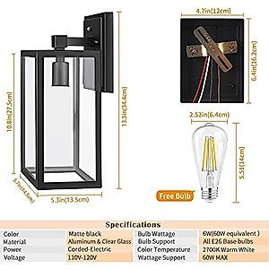 Dusk to Dawn Outdoor Light Fixtures Wall Mount, Sensor Porch Lights, Anti-Rust Wall Light, Exterior Wall Sconce Lighting, Wall Lamp, Waterproof Wall Lantern for Doorway, Garage, 2-PACK (Bulb Included)