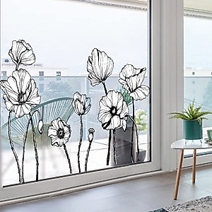 Creative Black Flowers Wall Stickers 3D Black Poppy Floral Wall Decals DIY Removable Large Black Vinyl Flower Plant Wall Art Decor for Teens Women Bedroom Living Room Nursery Office Decoration DT-1021