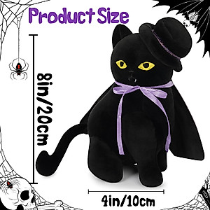 MUFEIRUO Black Cat Plush Halloween Plush, Black Cat Stuffed Animal with Hat Cloak, Halloween Vampires Decor Plushie Stuffed Cat Toys for Kids