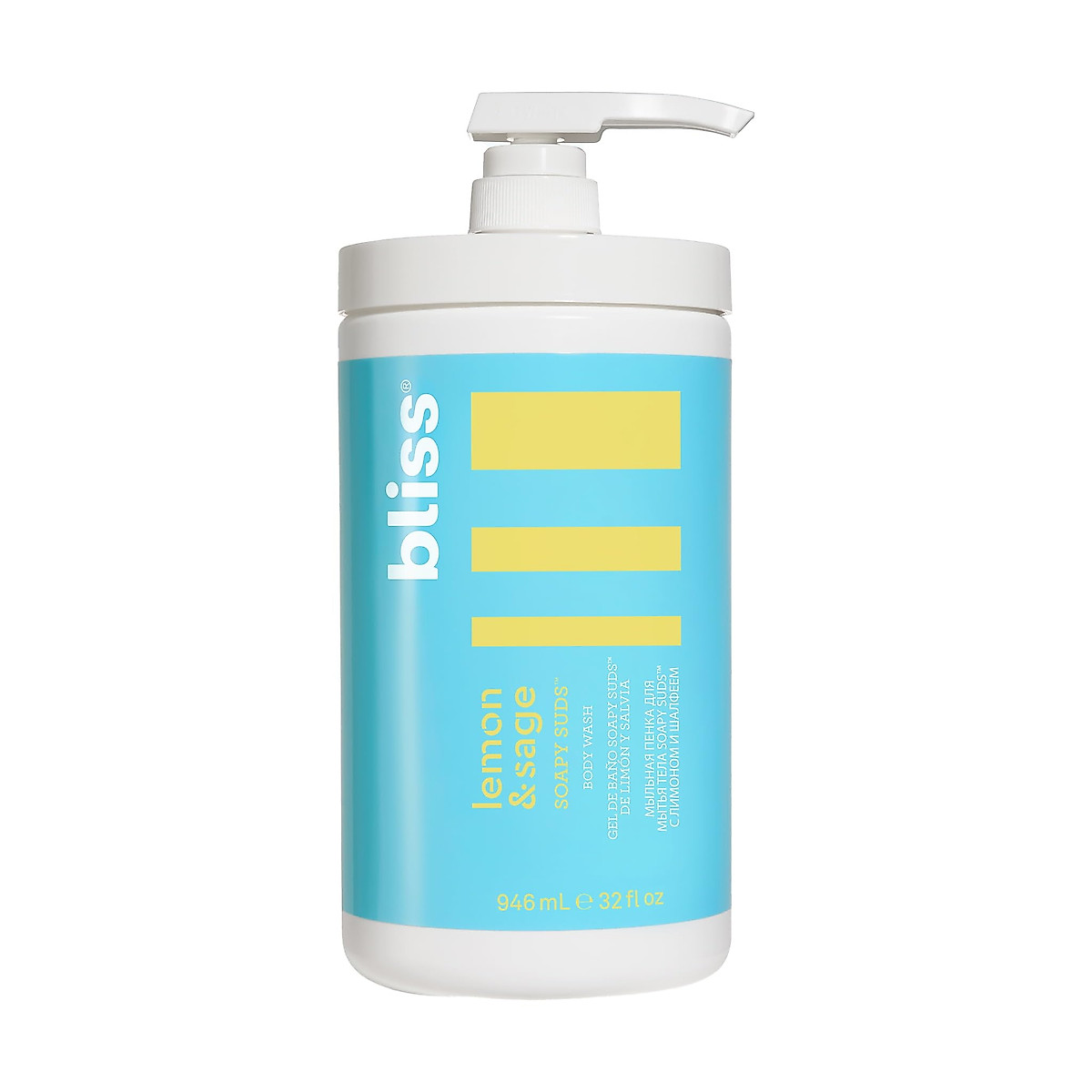 Bliss Soapy Suds Body Wash - Lemon and Sage - 32 Fl Oz - Gentle and Hydrating for Supremely Soft Skin - Paraben Free - Vegan & Cruelty Free