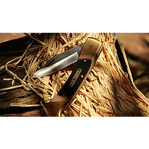 Old Timer 7OT Cave Bear Traditional Lockback Pocket Knife with 3.9in High Carbon Stainless Steel Blade, Sawcut Handles, and Leather Belt Sheath for Hunting, Camping, Whittling, EDC, and Outdoors