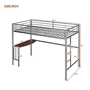 DEYOBED Twin Size Metal Loft Bed Frame with Desk and Spacious Under-Bed Design - Tailored for Kids and Teens