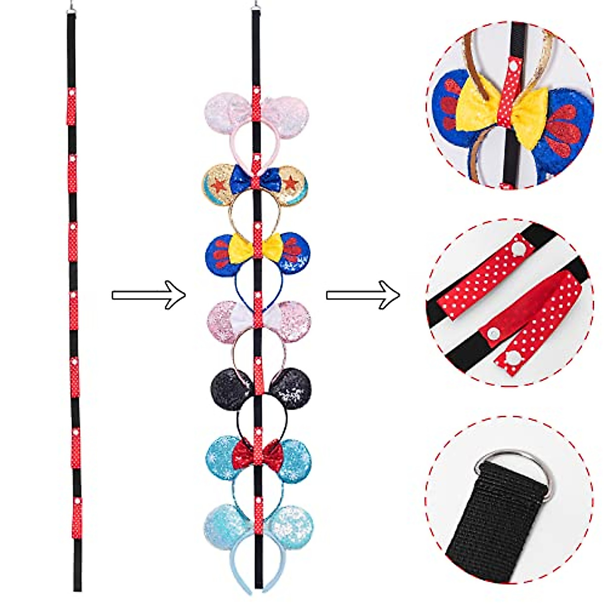 Gocasmus 3Pcs Mouse Ears Headband Holder Hanging Headband Organizer Bow Headpiece Hair Accessories Vertical Headband Holder Wall Display Decor