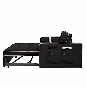 akucvor 55.5" Sleeper Sofa Bed, Convertible 3 in 1 Loveseats Sofa Bed with Side Pockets, Multi-Function Velvet Pull Out Sofa Bed with Adjustable Backrest for Living Room Bedroom, Black