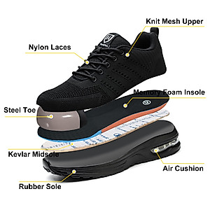 SOGETCH Steel Toe Shoes for Men Women Lightweight Comfortable Work Shoes Indestructible Slip Resistant Safety Shoes for Construction Black 11.5 US Women/10 US Men CN 43