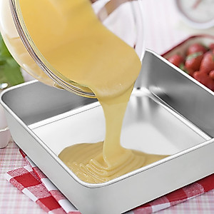 TeamFar 6 Inch Square Cake Pan, Stainless Steel Square Baking Pan for Lasagna Cake Brownie, Healthy & Heavy Duty, Dishwasher Safe & Easy Clean, Brushed Surface & Smooth Edge, Set of 2