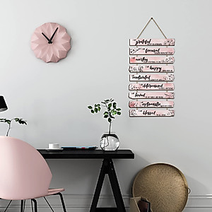 Yookeer Set of 9 Pcs Inspirational Pink Floral Wall Decors Wooden Hanging Positive Word Quotes Signs Blessed Wall Art Decoration for 2025 Nurse CNA Week Gifts Teen Girls Women Bedroom Nursery Room