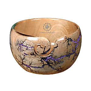 Woodco Handicrafts Wooden Yarn bowls For Crocheting Large Yarn Ball Holder Storge Crocheting Accessories and Supplies Yarn Storage Bowl-Yarn Holder-Gift for Crocheters Purple