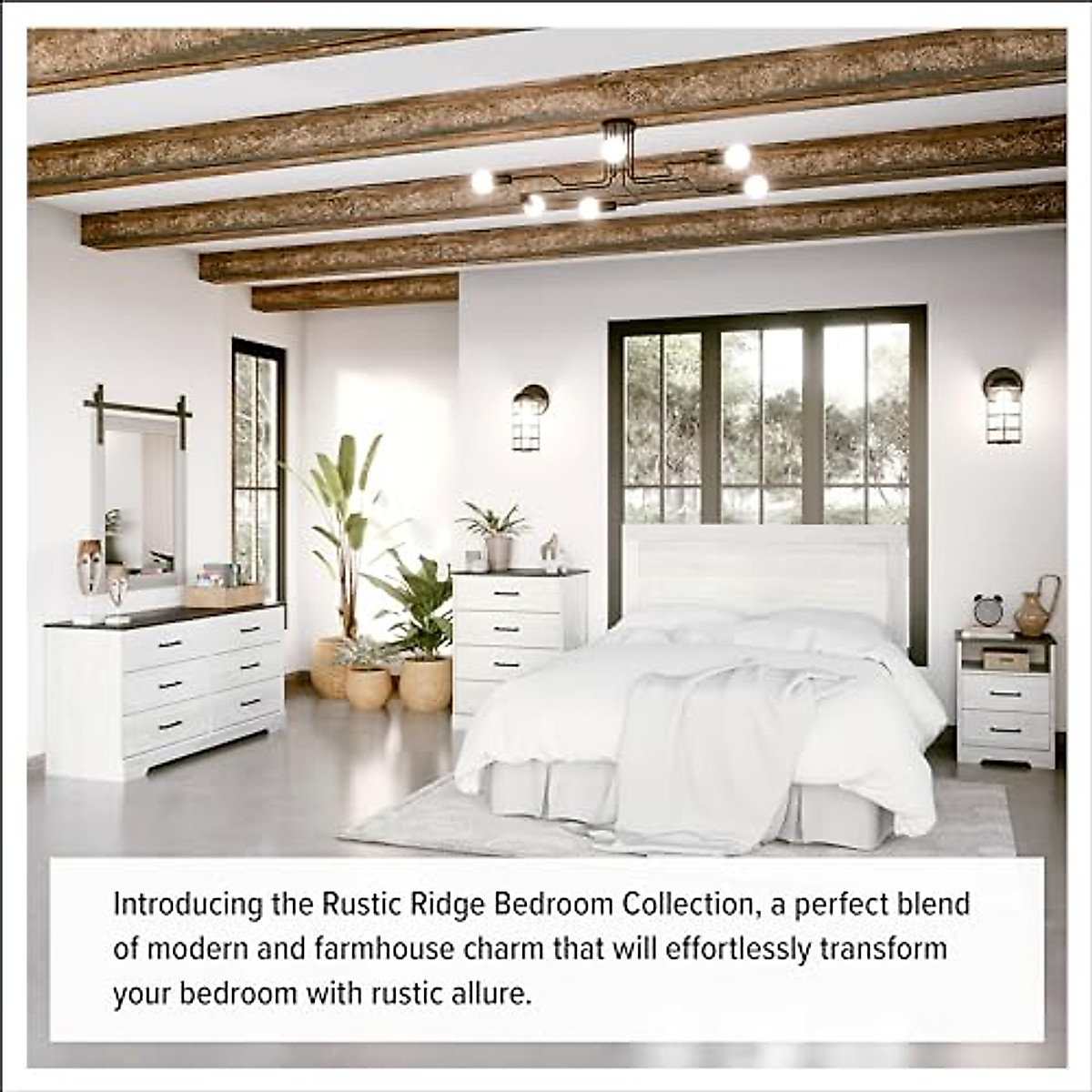 Prepac Rustic Ridge Farmhouse Dresser, Washed White Dresser for Bedroom, Chest of Drawers with 5 Drawers 18.5" D x 27.5" W x 43.5" H, ABDR-1605-1