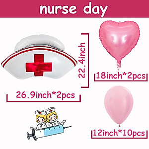 ScHaan 14pcs Nurse Cap & Heart Balloons, Nursing School Graduation Party Decorations, Reusable, Professional Design, Includes 10m Ribbon & Inflatable Straw