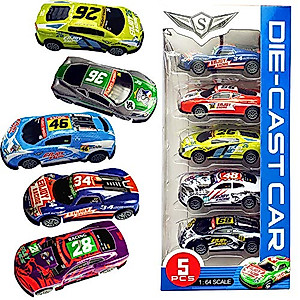 Himeeu Pull Back Racing Cars Die cast Race Car Vehicles,3 Inch Metal Friction Powered Car Toys for Toddlers, Set of 5 (Racing Cars)