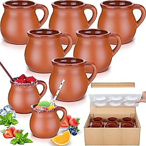 Gejoy Pack of 6 12 oz Cantaritos De Barro mexican clay mugs Clay Cups Artisan Made Coffee Mugs, Cocktail Glasses and Tea Cups for Tequila, Margaritas, Mojitos Cold Hot Drinks