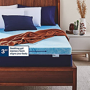 Sleep Innovations 3 Inch Cooling Gel Infused Memory Foam Mattress Topper, Queen Size, Cool Comfort, Medium Support,Blue