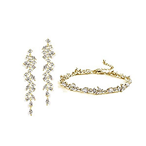 UDYLGOON Chanderlier Wedding Earrings Bracelet Jewelry Set For Bridal Bridesmaid Women Prom (18K Gold)