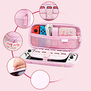 GLDRAM Pink Carrying Case Bundle for Nintendo Switch & OLED Modle, Cute Anime Switch Travel Case with Bunny, Portable Carrying Accessories Kit with Shoulder Strap, Game Card Case, Thumb Grip Caps