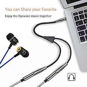 Arcismati Headphone Splitter, 3.5mm Extension Cable Audio Stereo Y Splitter, TRS 3.5mm Male to 2 Ports 3.5mm Female, Nylon Braided, 3 Pole