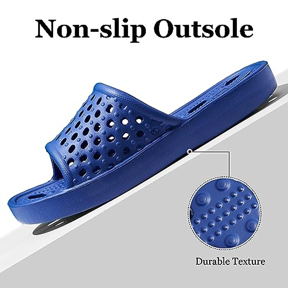 Aoowoll Men Shower Shoes Women Shower Slippers Sandals Non Slip Rubber Flip Flops Slides with Holes Unisex Spa Gym Indoor College Dorm (Blue 10.5-11 Wide Women/9-9.5 Men)
