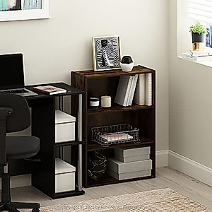 Furinno Pasir 3-Tier Open Shelf Bookcase, Amber Pine & Simplistic Set of 2 End Table, 2-Pack, Amber Pine/Black