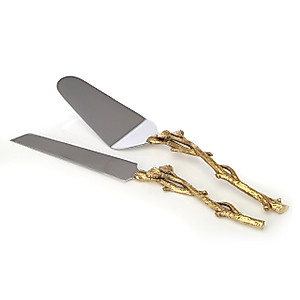 Cake Server and Knife Set with Gold Leaf Design