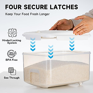 LivLab Mker Rice Storage Container 20 lbs - 15 lbs Airtight Flour Dispenser with Lids & wheel, BPA Free, kitchen organizers for Pet/Cat/Dog Food Storage Container (10 lbs), White