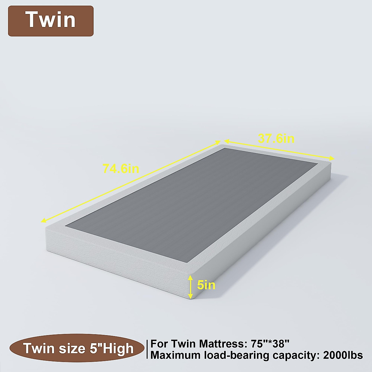 FMDMR Twin Box Spring with Fabric Cover Set, 5 Inch Twin Size Box Spring with 2500lbs Max Weight Capacity, Durable Mattress Foundation Easy Assembly, Non-Slip, Noise Free