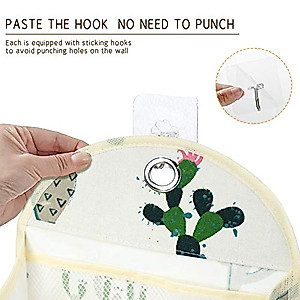 2Pcs Wall Hanging Storage Bag, AUHOKY Waterproof Over The Door Closet Organizer with 3 Pockets, Stylish Hanging Pocket Linen Cotton Pouch Box Containers for Bedroom Bathroom Desktop(Blue)