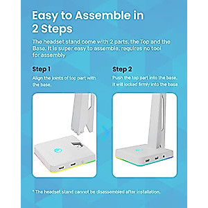 IFYOO RGB Gaming Headset Stand with 2 USB Ports, Game Headphone Mount for PC, Xbox One, PS4, Switch, Earphone Holder Hanger, Great for Gaming Stations, Fancy Desk Gamer Accessories, White
